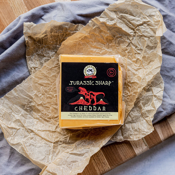 Jurassic Yellow Cheddar, Aged 5+ Years – Golden Age Cheese
